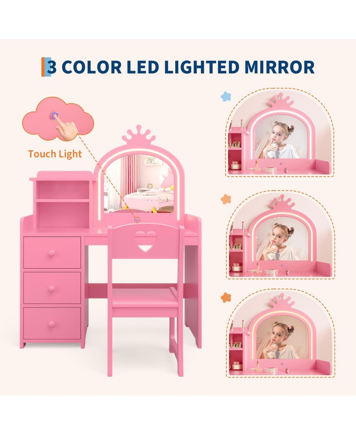 Click here for gaomon Kids Vanity Desk with Mirror and Lights  Wo... prices