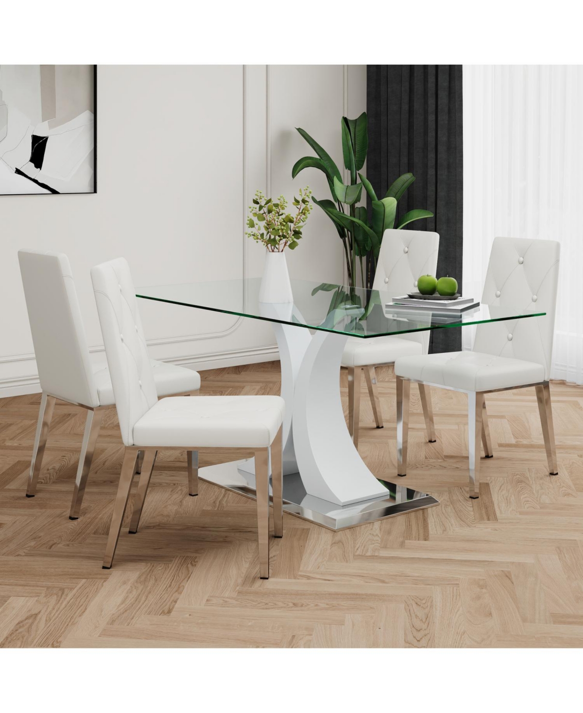 Click here for Streamdale Furniture Modern Glass Table & White Di... prices