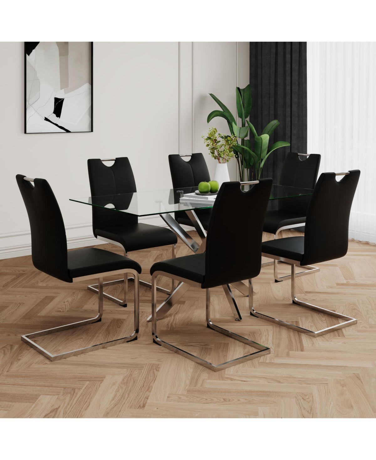 Click here for Streamdale Glass Table & Black Chair Set (7) - Mod... prices