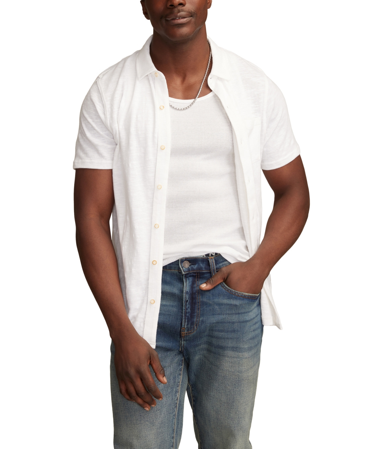 Click here for Lucky Brand Mens Linen Short Sleeve Button Down Sh... prices
