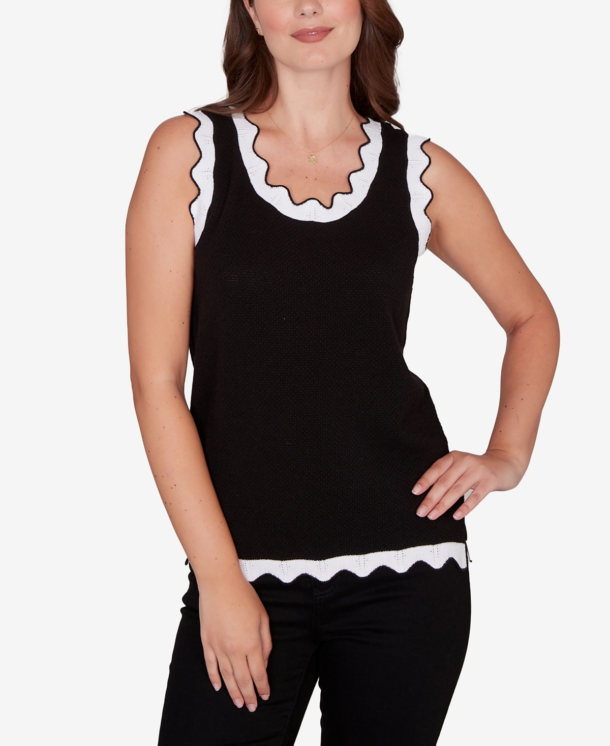 Click here for Ruby Rd. Petite Scallop Trim Sweater Tank Top - Bl... prices