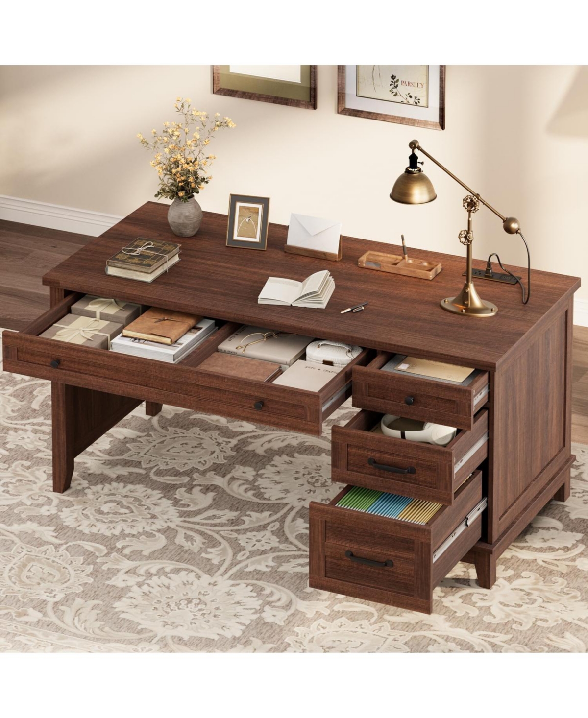 Click here for gaomon 53.5" Farmhouse Executive Desk with Fi... prices