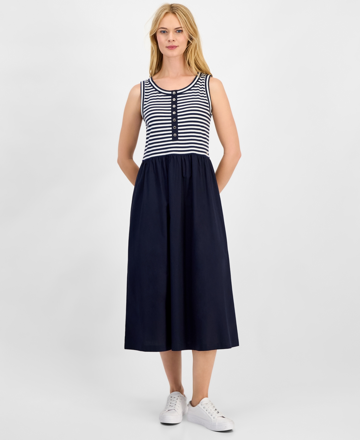 Click here for Nautica Jeans Womens Striped Mixed Media Dress - N... prices