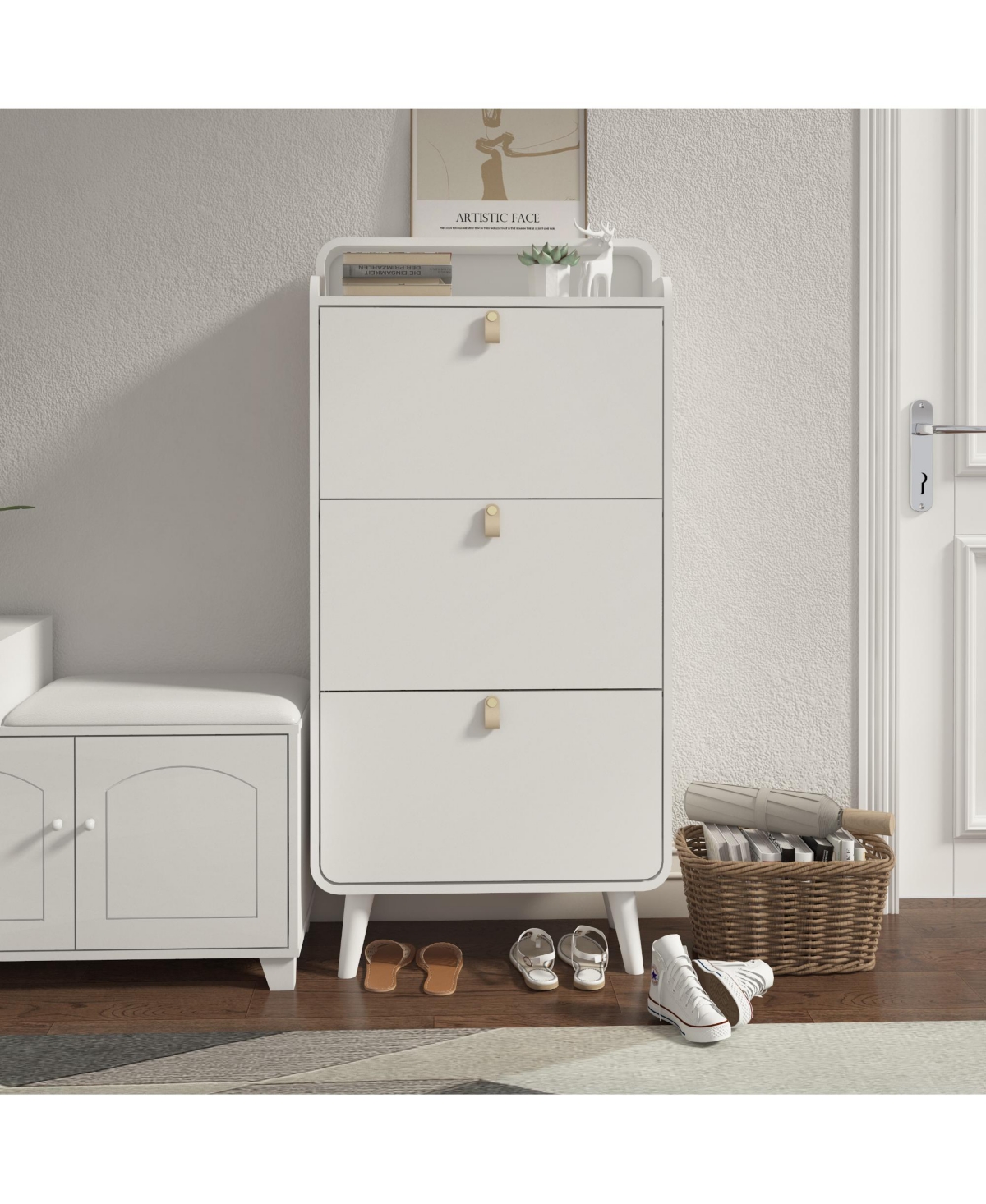 Click here for Lovmor Elegant White Shoe Rack with Leather Handle... prices