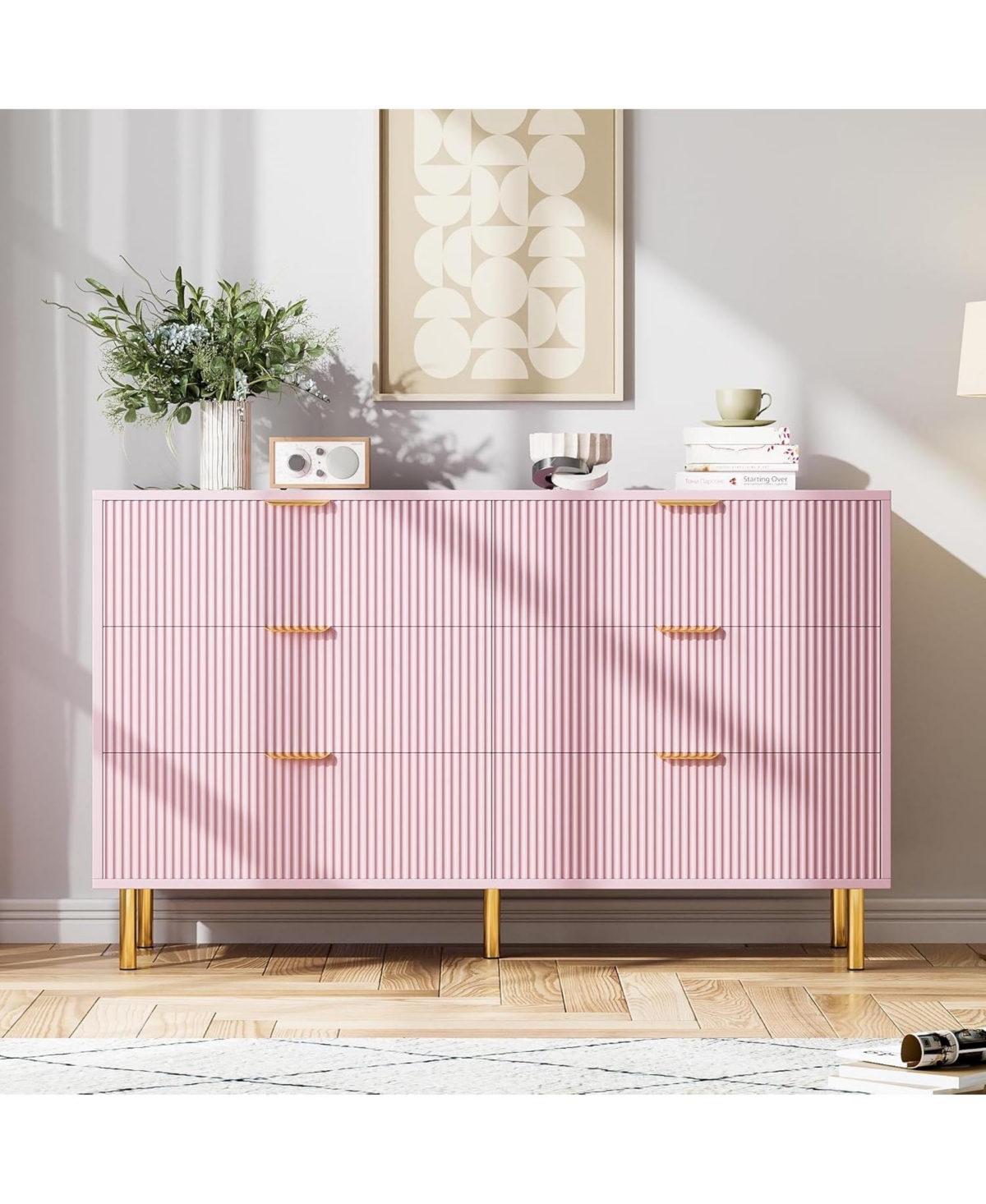 Click here for Gaomon Pink 6 Drawer Dresser  Modern Wood Double C... prices