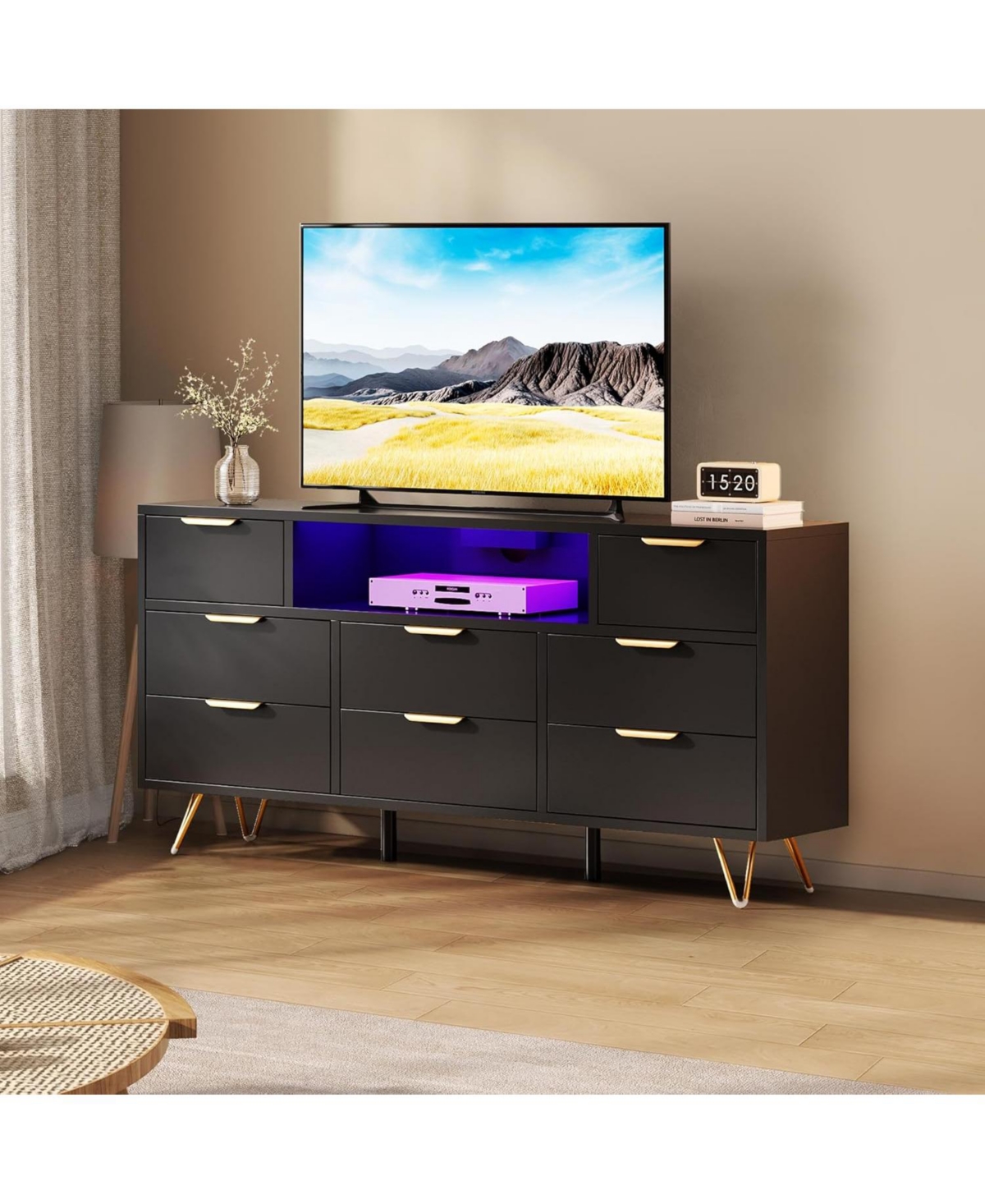 Click here for gaomon 8 Drawers Engineered Wood Metal Legs Led Li... prices