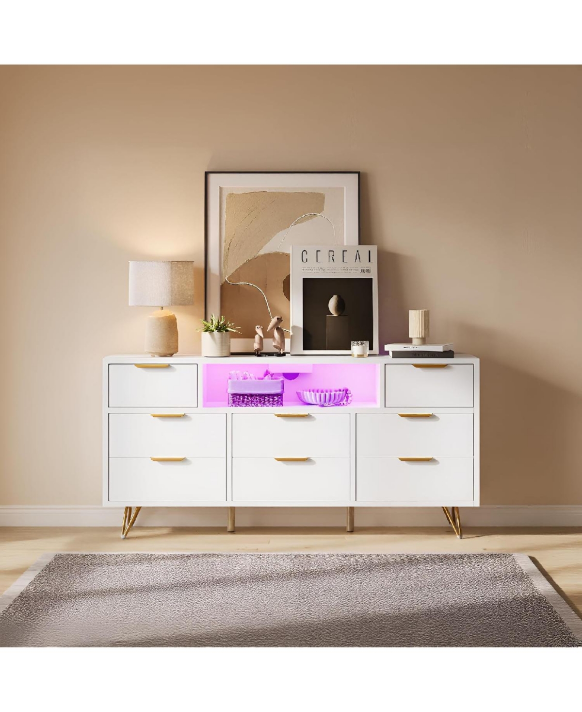 Click here for gaomon 8 Drawers Engineered Wood Metal Legs Led Li... prices