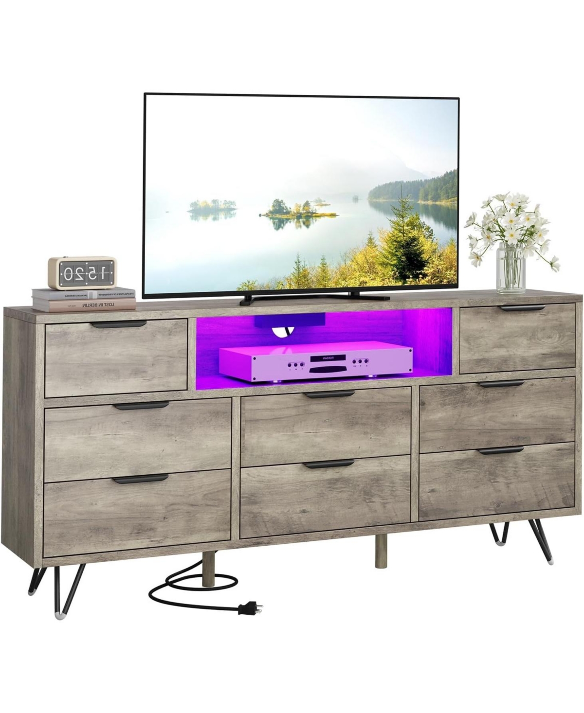 Click here for gaomon 8 Drawers Engineered Wood Metal Legs Led Li... prices