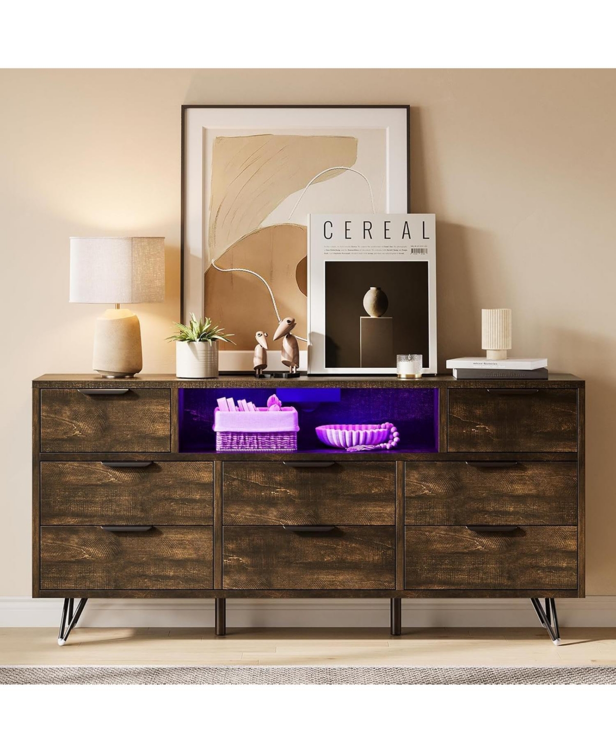 Click here for gaomon 8 Drawers Engineered Wood Metal Legs Led Li... prices