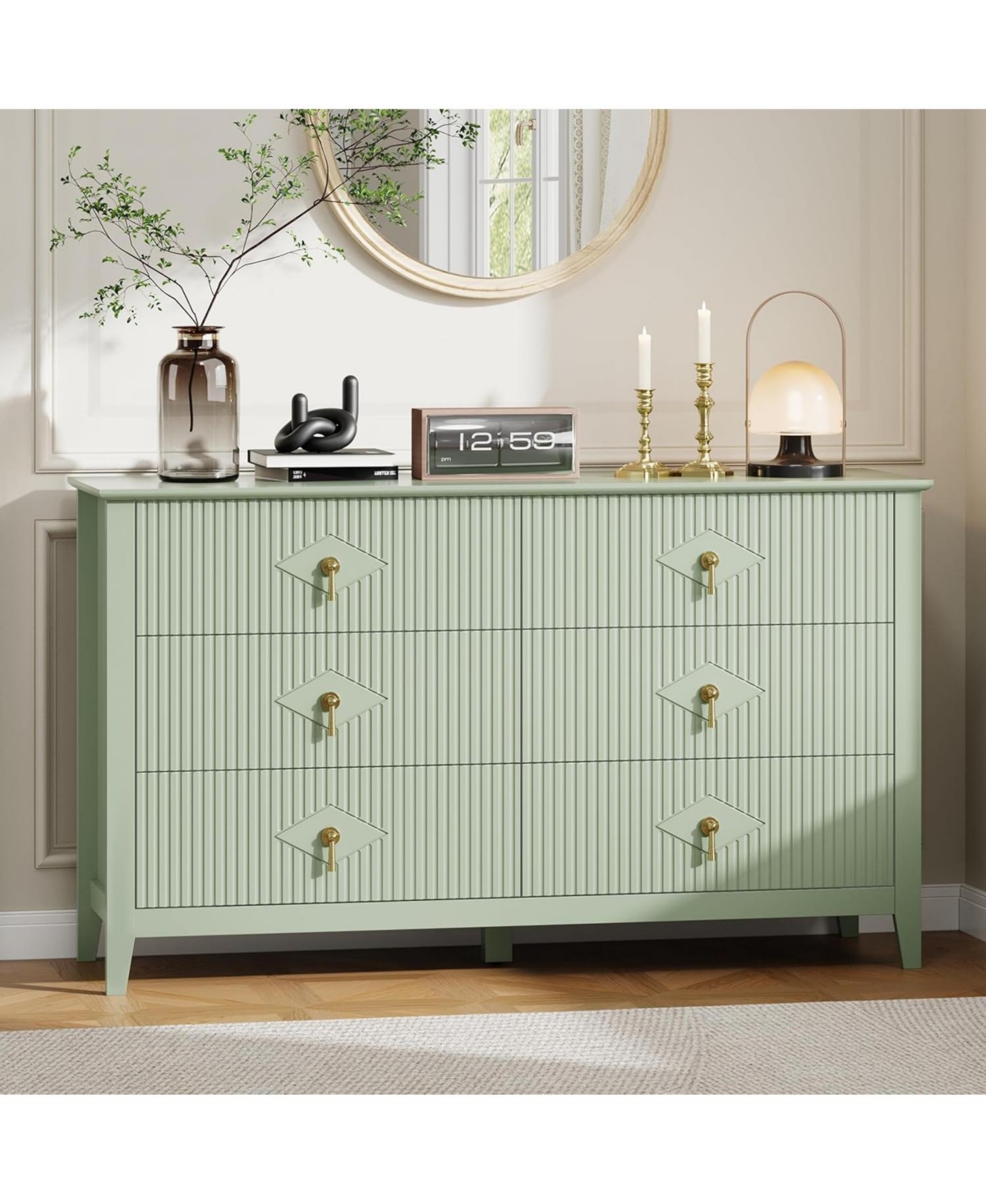 Click here for gaomon 54" Wide Fluted 6-Drawer Modern Wood D... prices