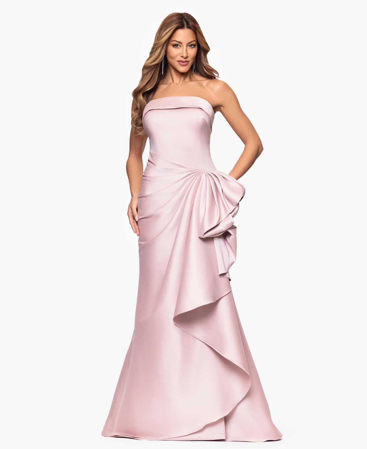 Click here for Xscape Womens Gathered Strapless Gown - Rose prices
