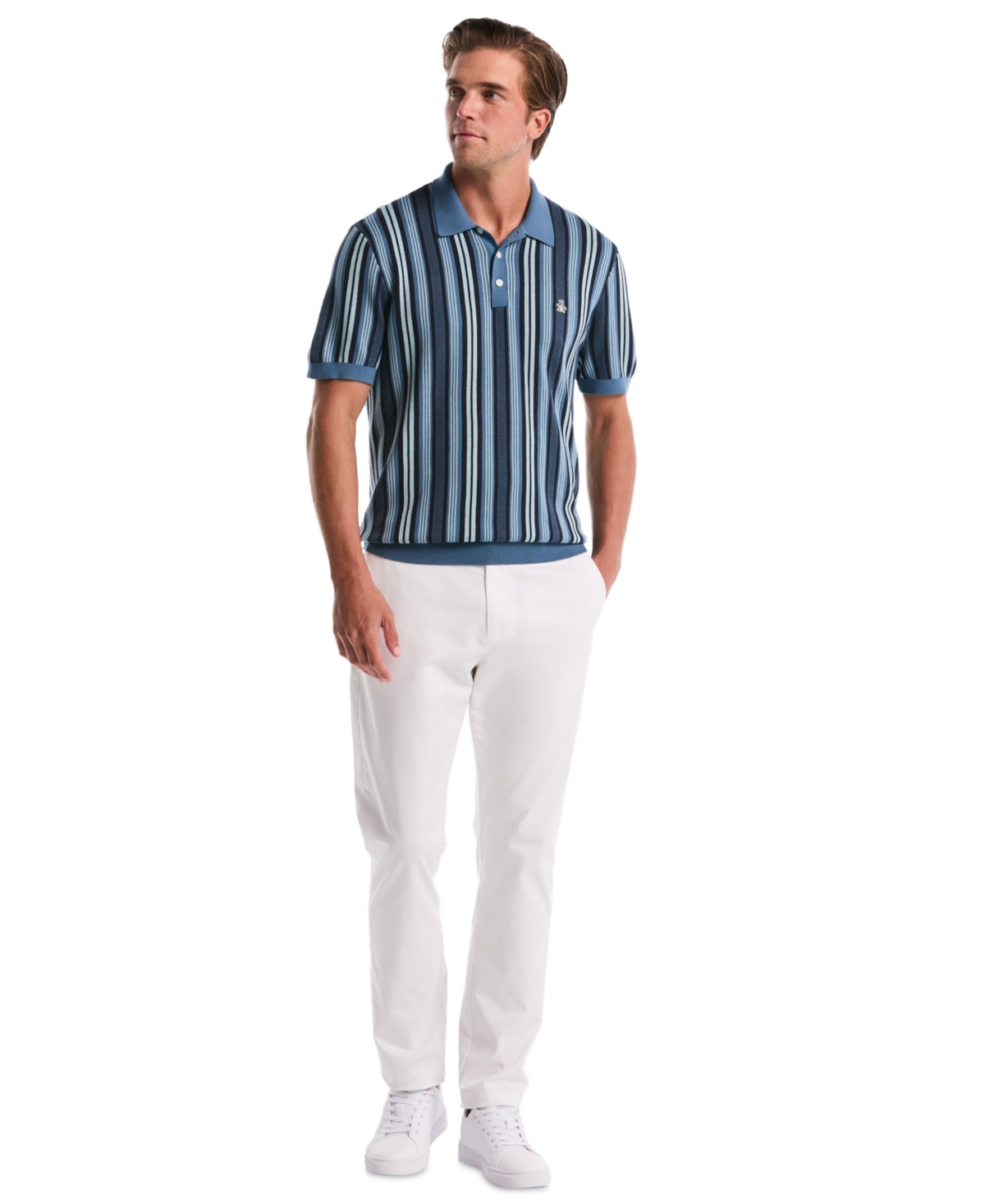 Click here for Original Penguin Mens Vertical Striped Slim-Fit Po... prices
