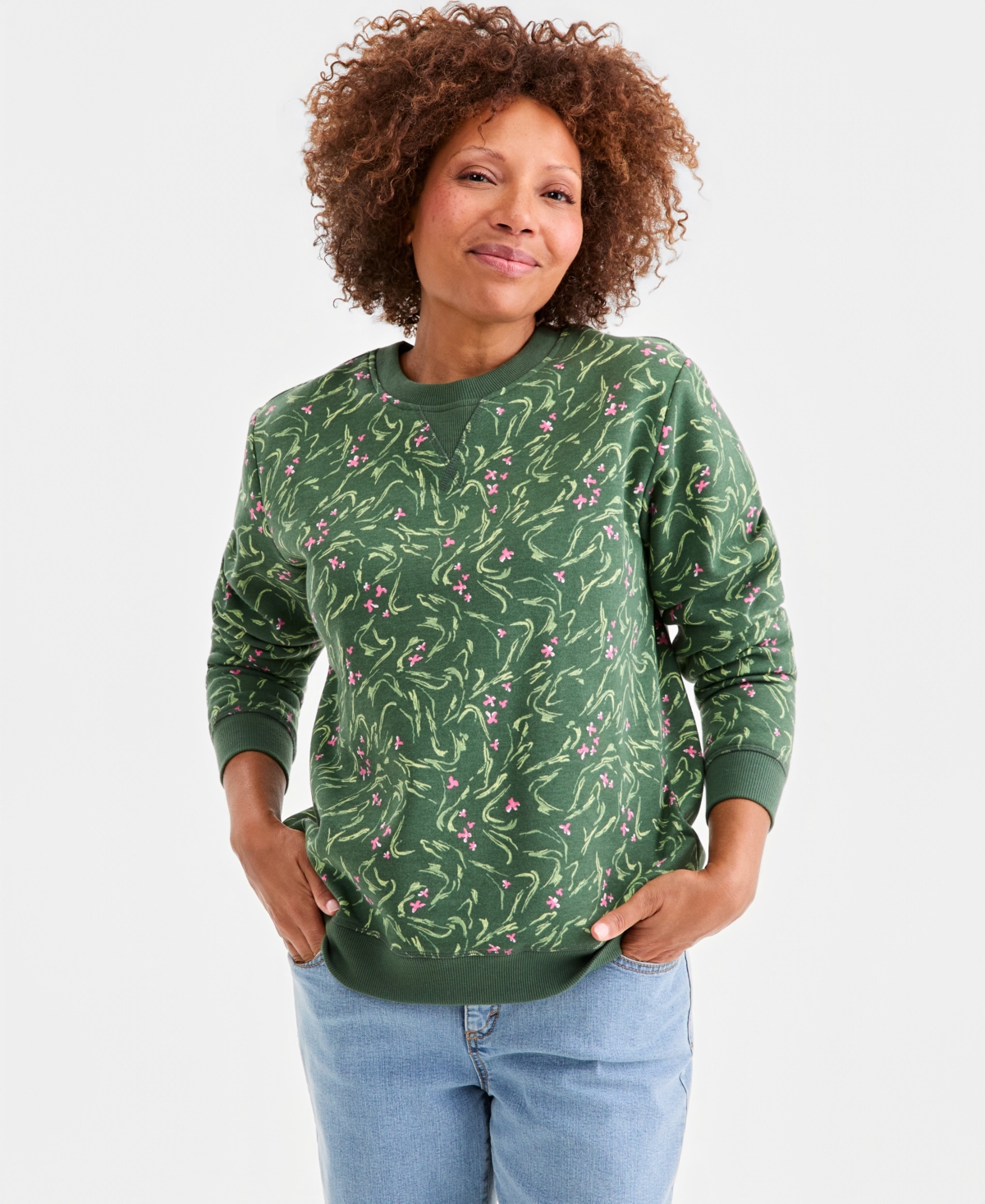 Click here for Style & Co Womens Printed Fleece Crewneck Sweatshi... prices