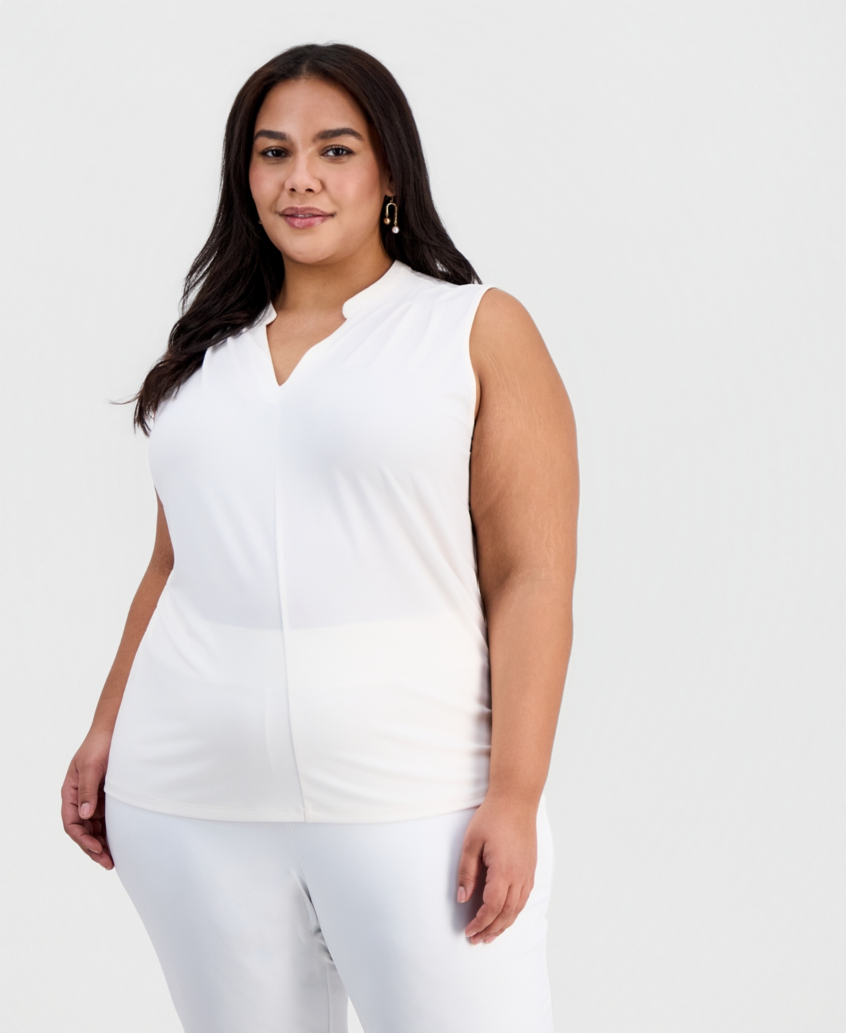 Click here for Anne Klein Plus Size Pleated-Shoulder Sleeveless T... prices