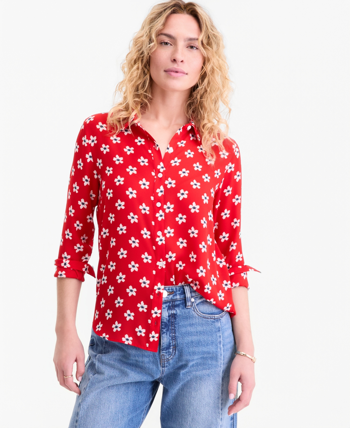 Click here for On 34th Womens Button-Front Crepe Shirt  Created f... prices