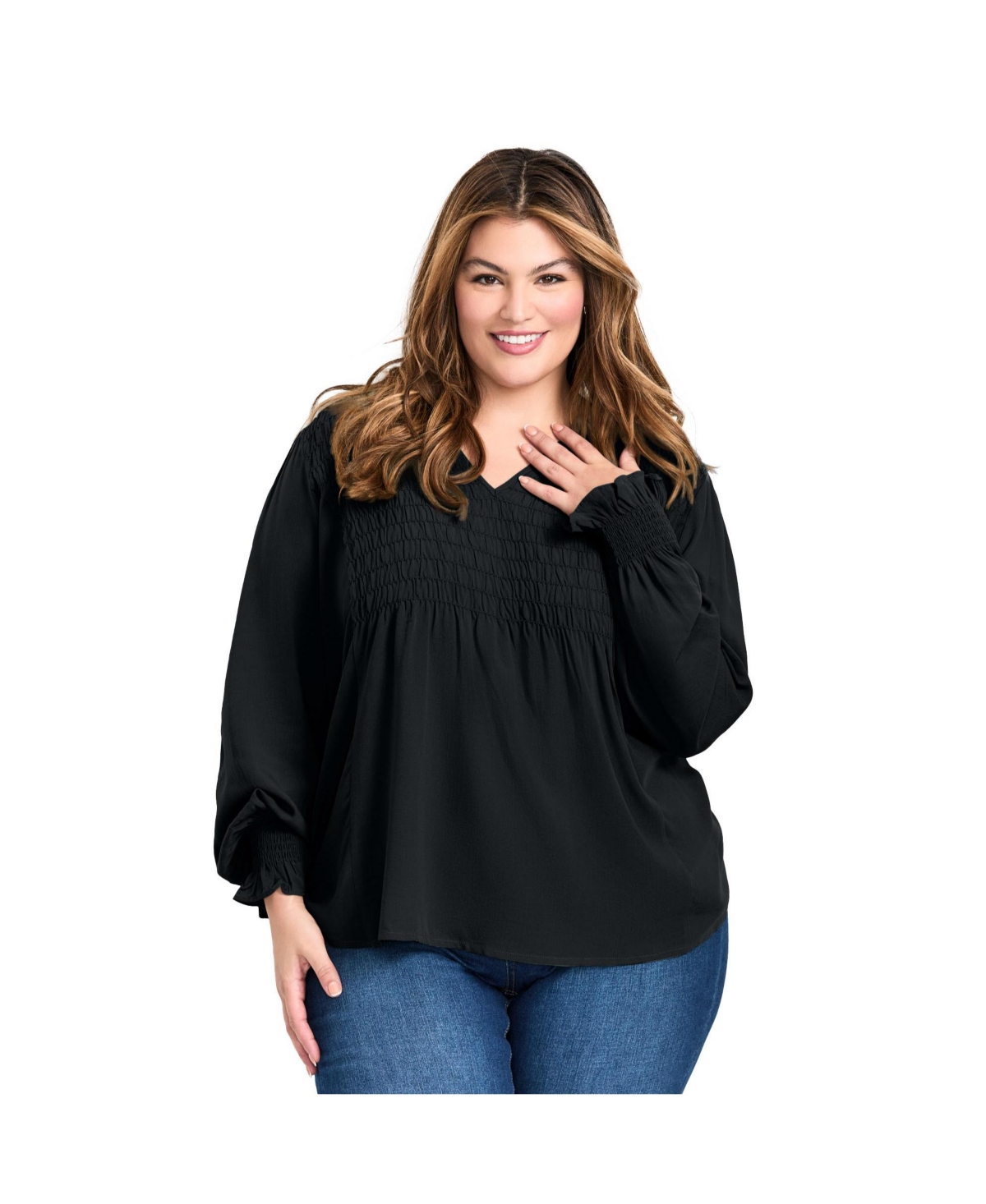 Click here for Avenue Womens Plus Size Marcie Shirred Detail Blou... prices