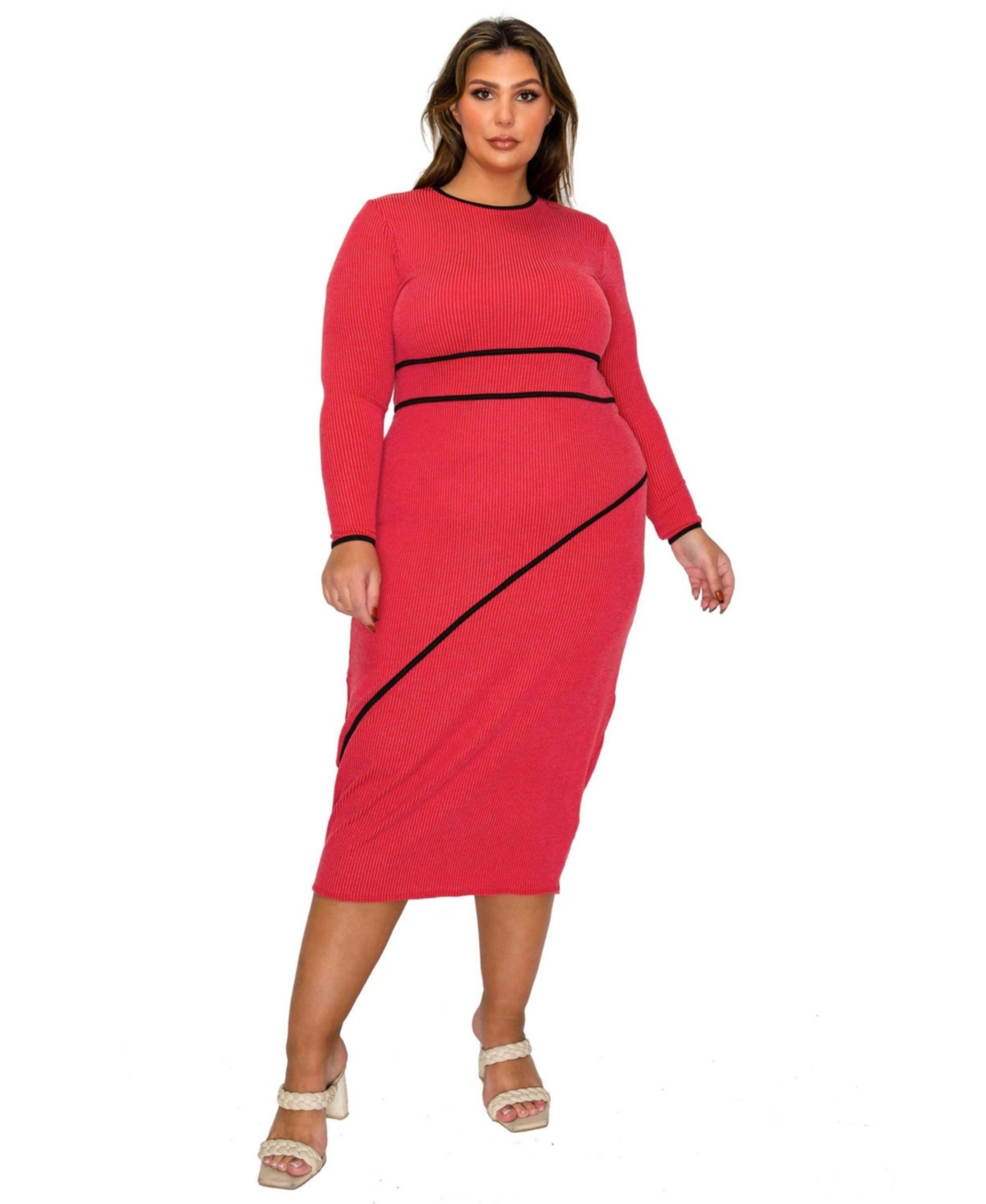 Click here for L I V D Plus Size Elora Sweater Dress - Red prices