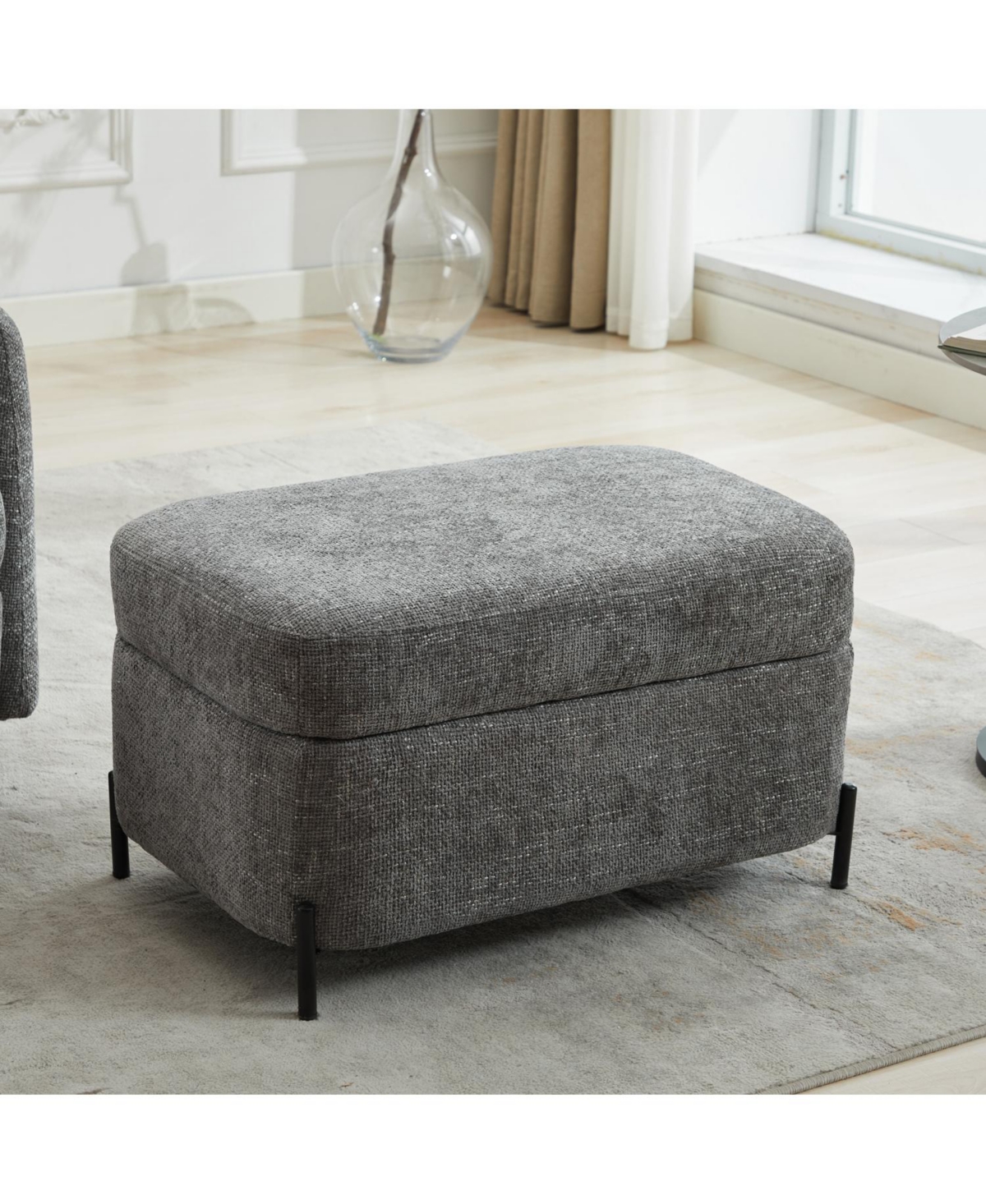 Click here for Streamdale Chenille Storage Ottoman - Black Metal... prices