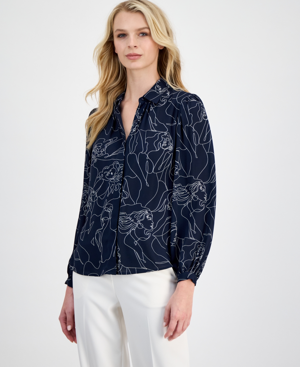 Click here for T Tahari Womens Printed Button-Front Shirt - Lifef... prices