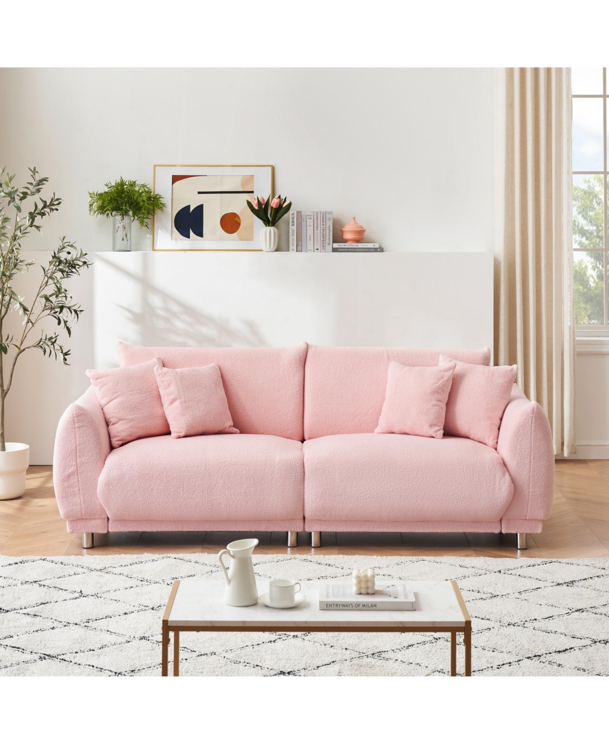 Click here for Streamdale Furniture Pink Teddy Fleece Sofa with P... prices