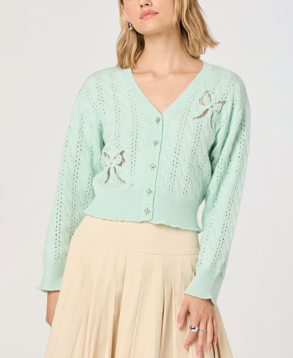 Click here for Astr the Label Womens V-Neck Button-Front Sweater... prices