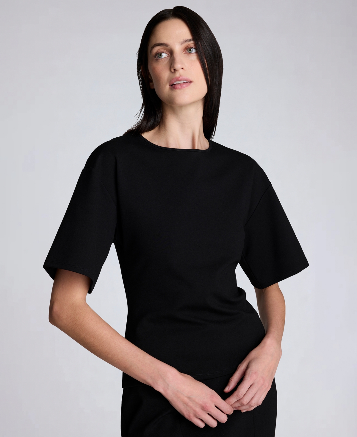 Click here for Kenneth Cole Womens Crewneck Pull-On Top - Black prices