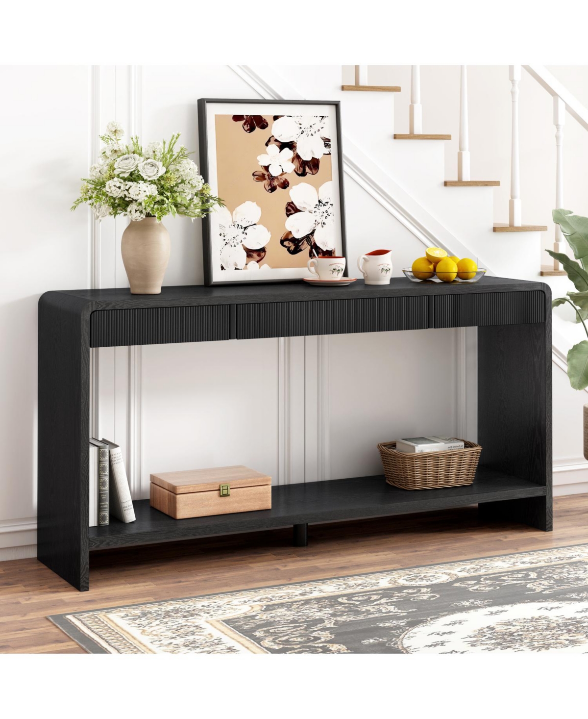 Click here for Streamdale Modern 3-Drawer Console Table - Slat De... prices