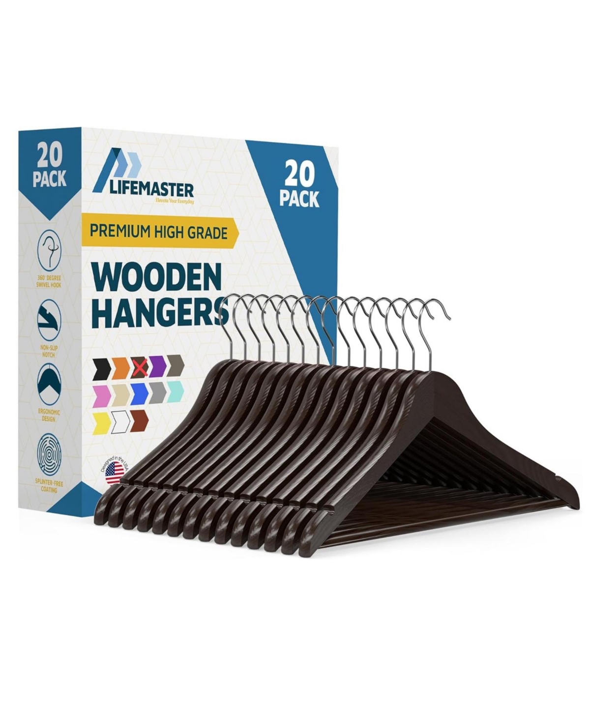 Click here for Lifemaster 20-pack brown wooden hangers with 360&#... prices