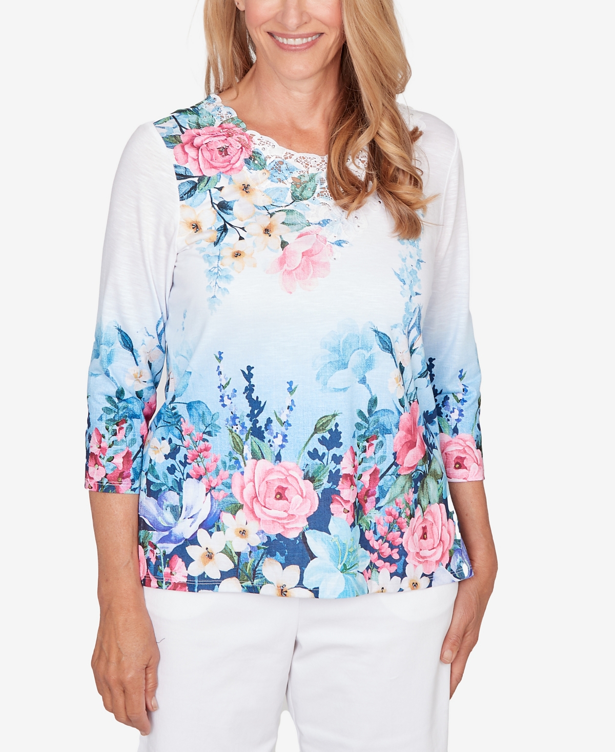 Click here for Alfred Dunner Petite Classic Ombre Border Floral L... prices
