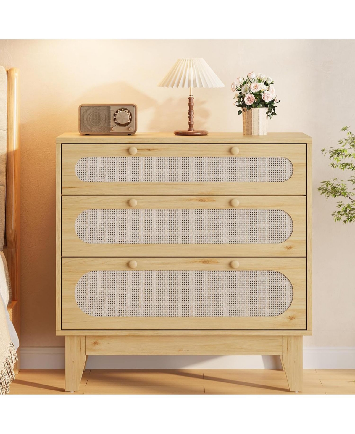 Click here for gaomon Rattan 3-Drawer Bedroom Dresser  Stylish Oa... prices
