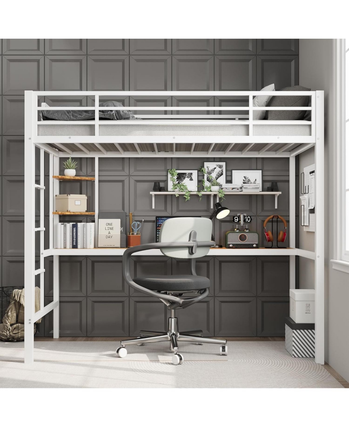 Click here for gaomon Twin Size Loft Bed with Large Desk  Storage... prices