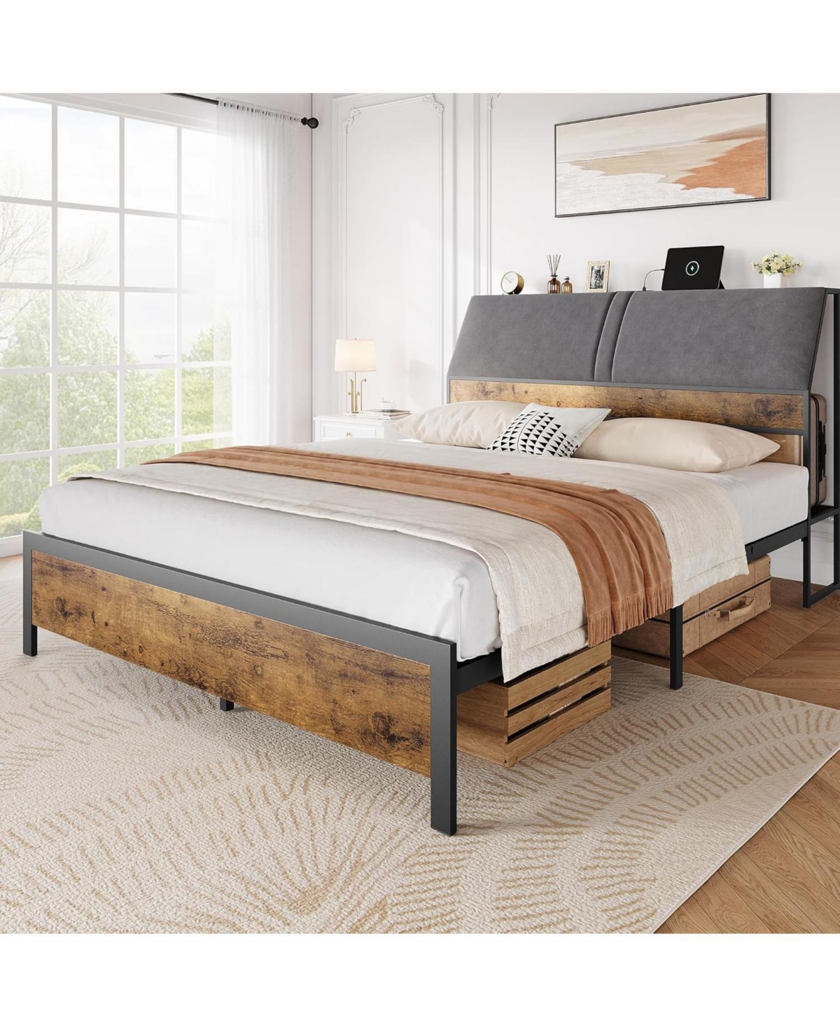 Click here for gaomon Queen Size Metal Bed Frame with Charging St... prices