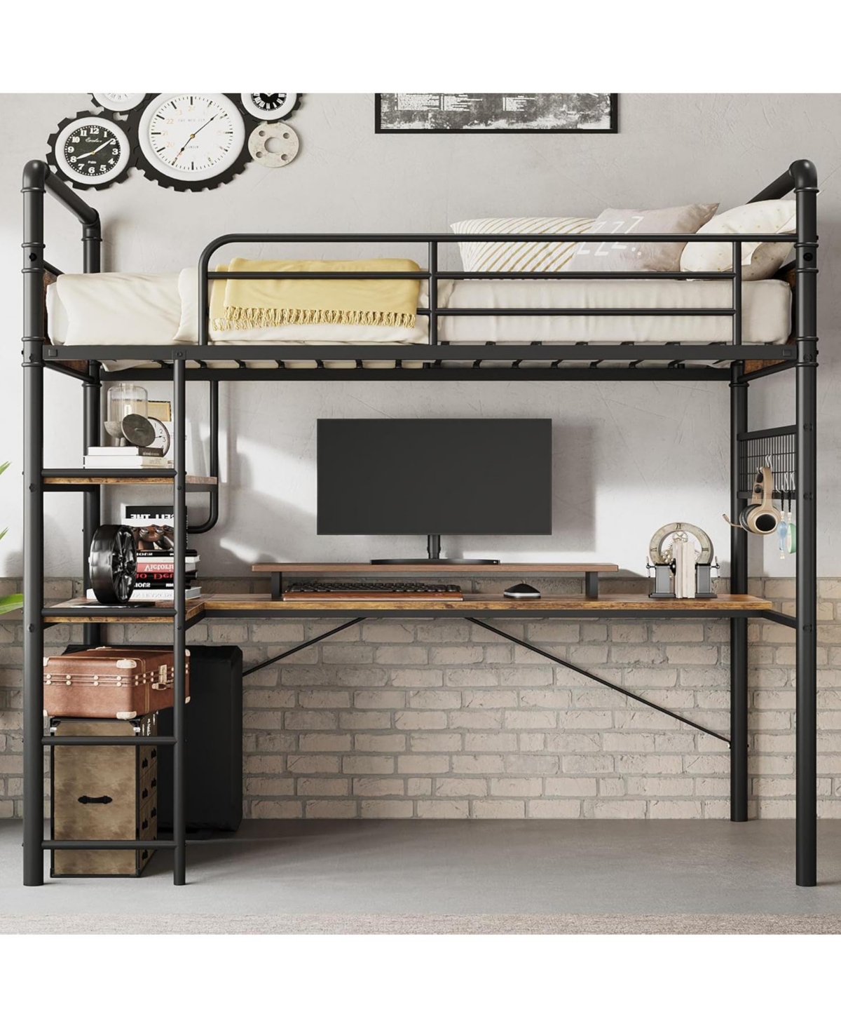 Click here for Gaomon Twin Loft Bed with L-Shaped Desk  Metal Fra... prices