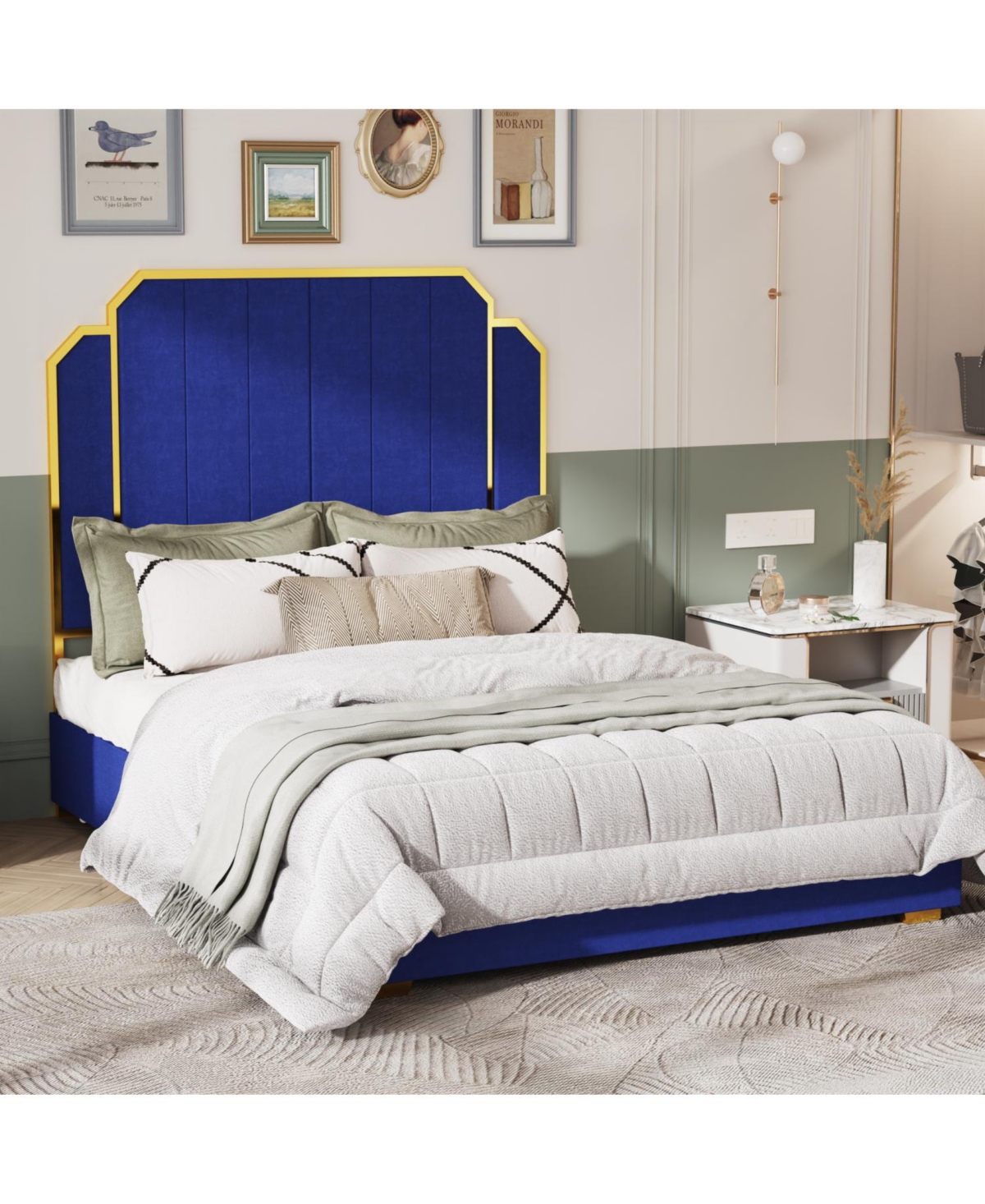 Click here for Streamdale Furniture Navy Blue Queen Bed Frame wit... prices