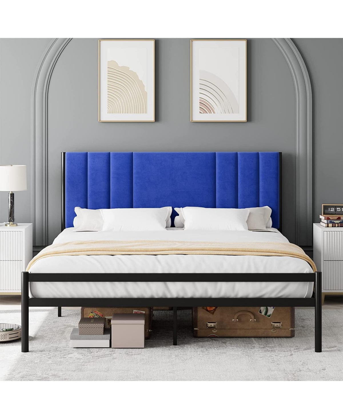 Click here for gaomon King Size Platform Bed Frame with Velvet He... prices