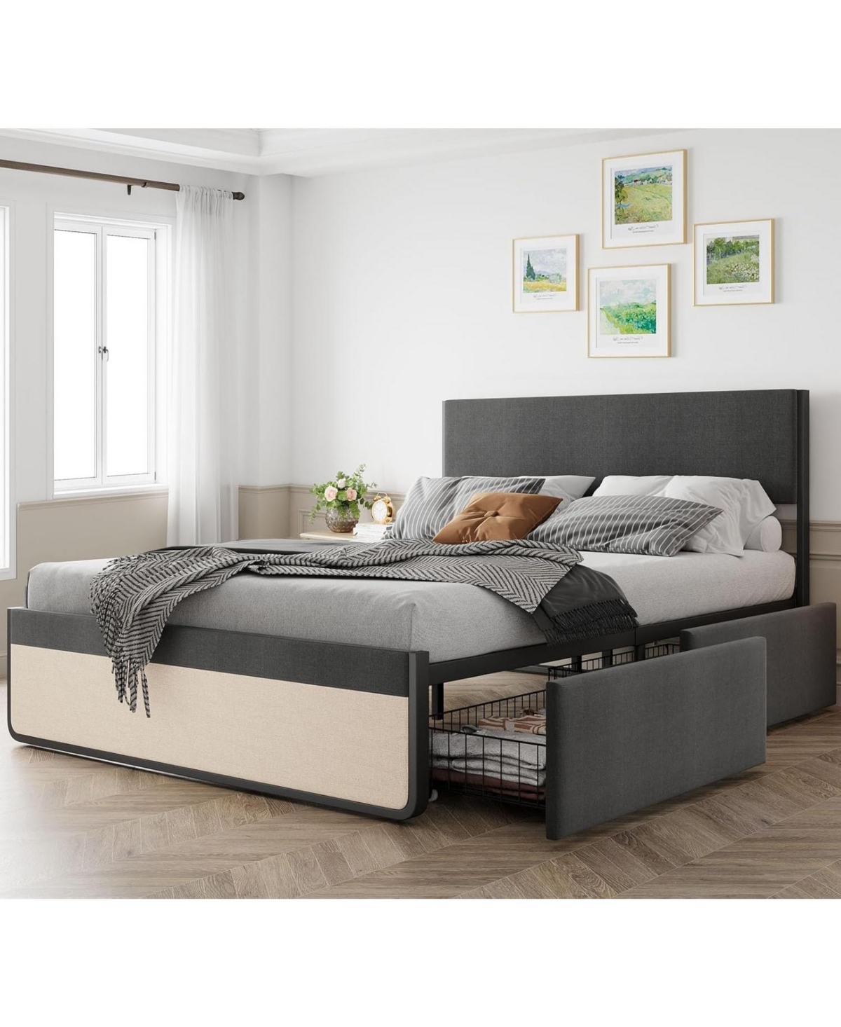 Click here for gaomon Platform Bed with Headboard and Two Storage... prices