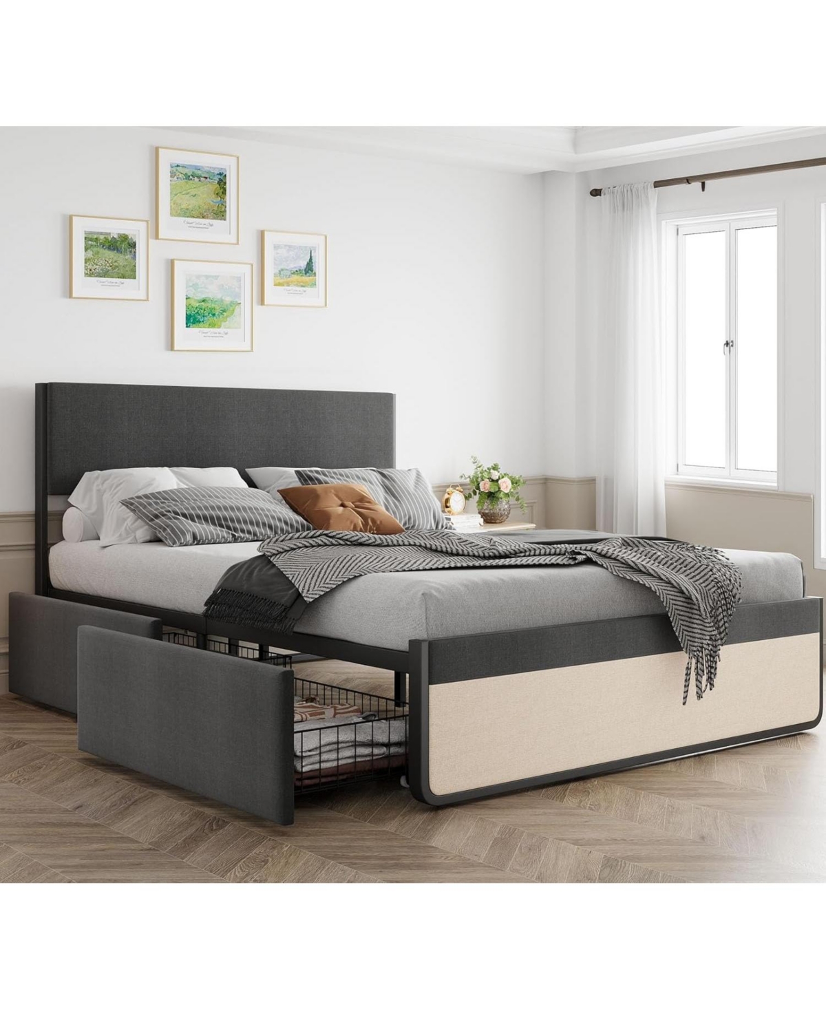 Click here for gaomon Platform Bed with Headboard and Two Storage... prices