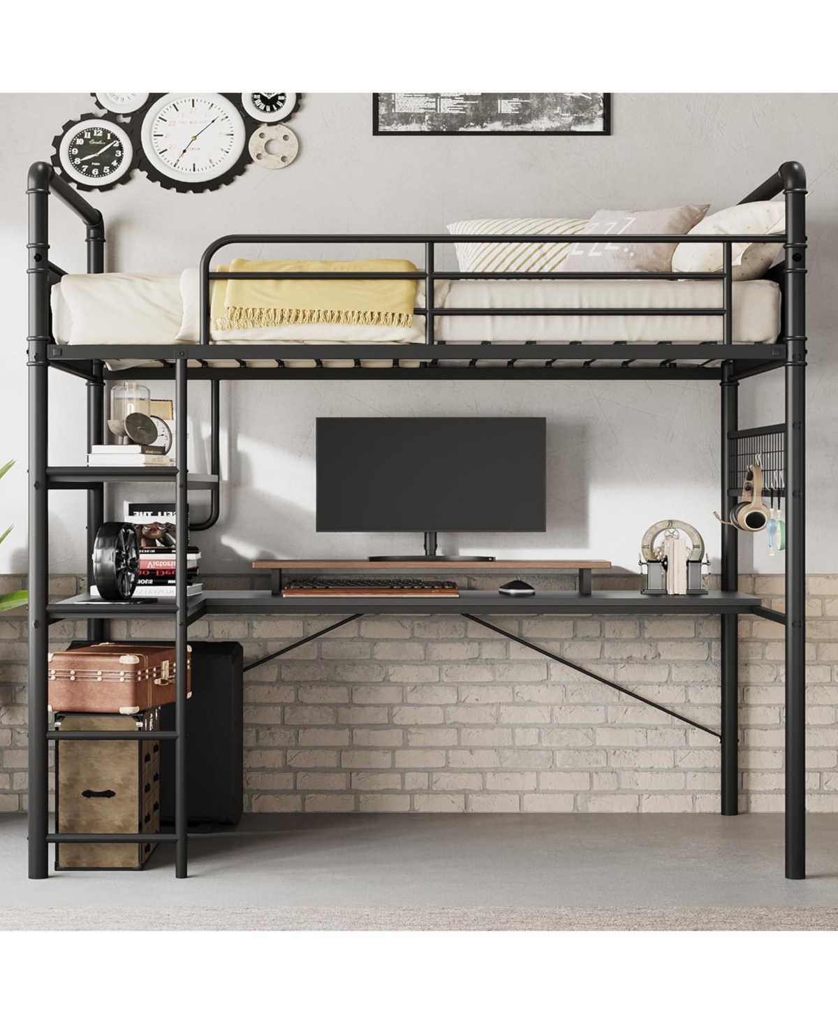 Click here for Gaomon Twin Loft Bed with L-Shaped Desk  Metal Fra... prices