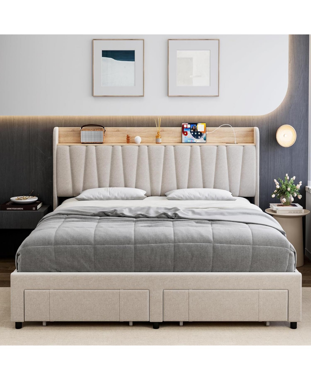 Click here for Gaomon Upholstered Platform Bed Frame with Storage... prices