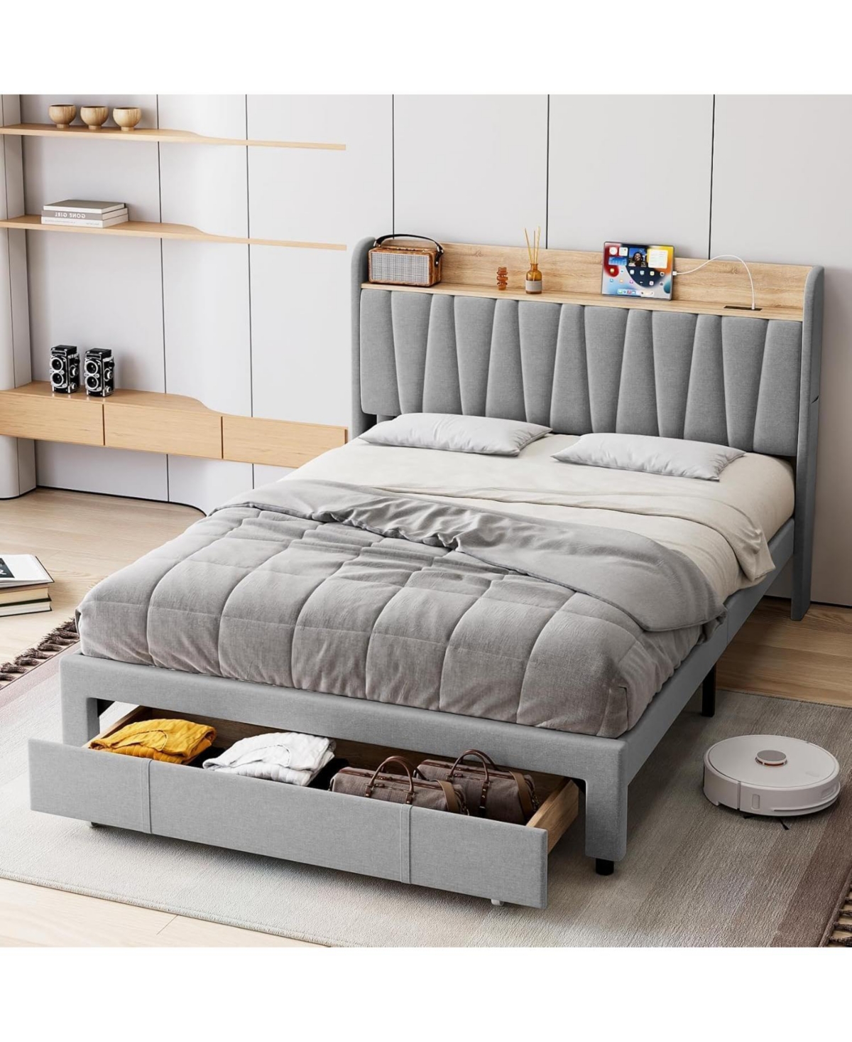 Click here for gaomon Upholstered Bed Frame with Storage Headboar... prices