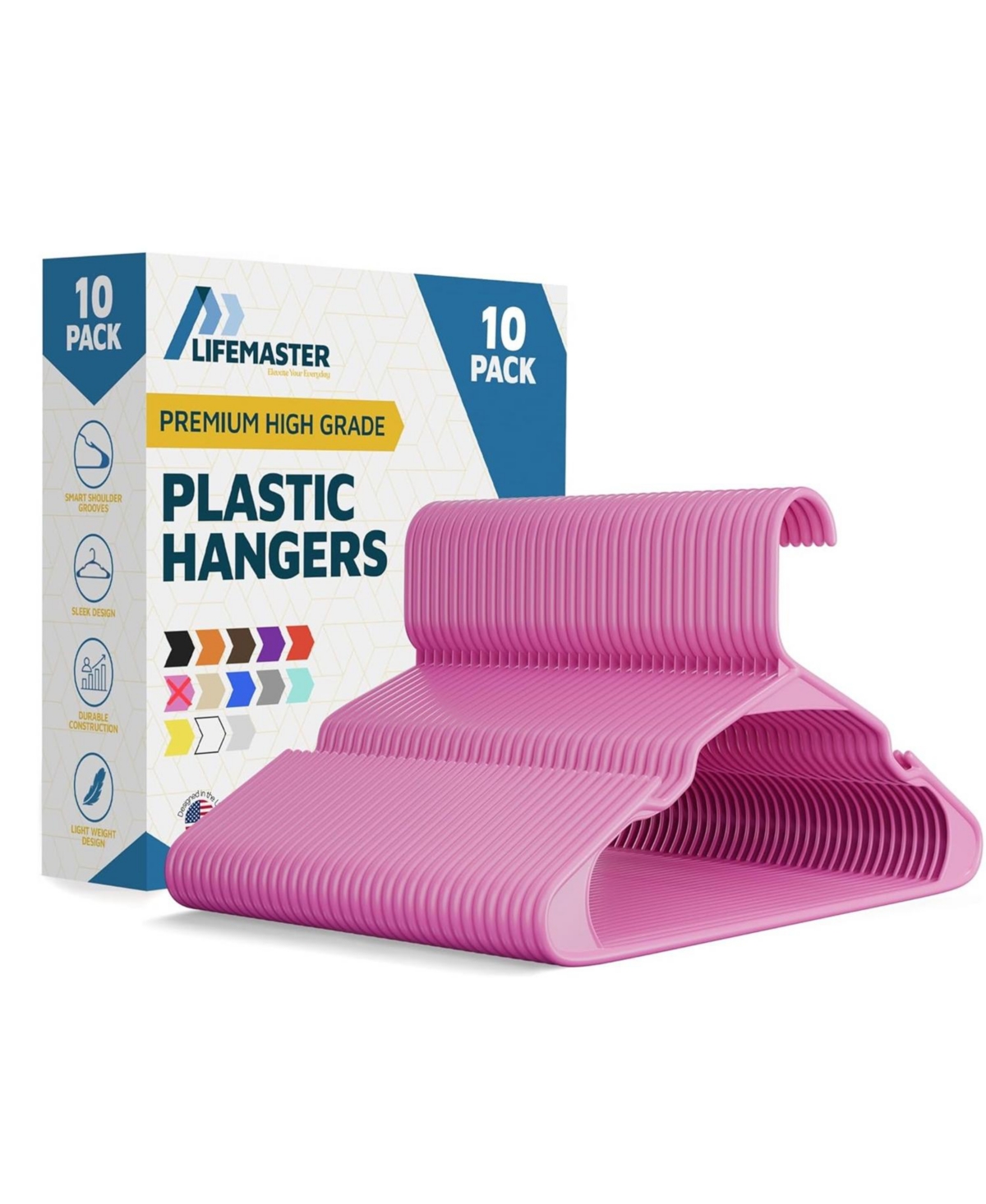 Click here for Lifemaster Heavy-duty pink plastic hangers with no... prices