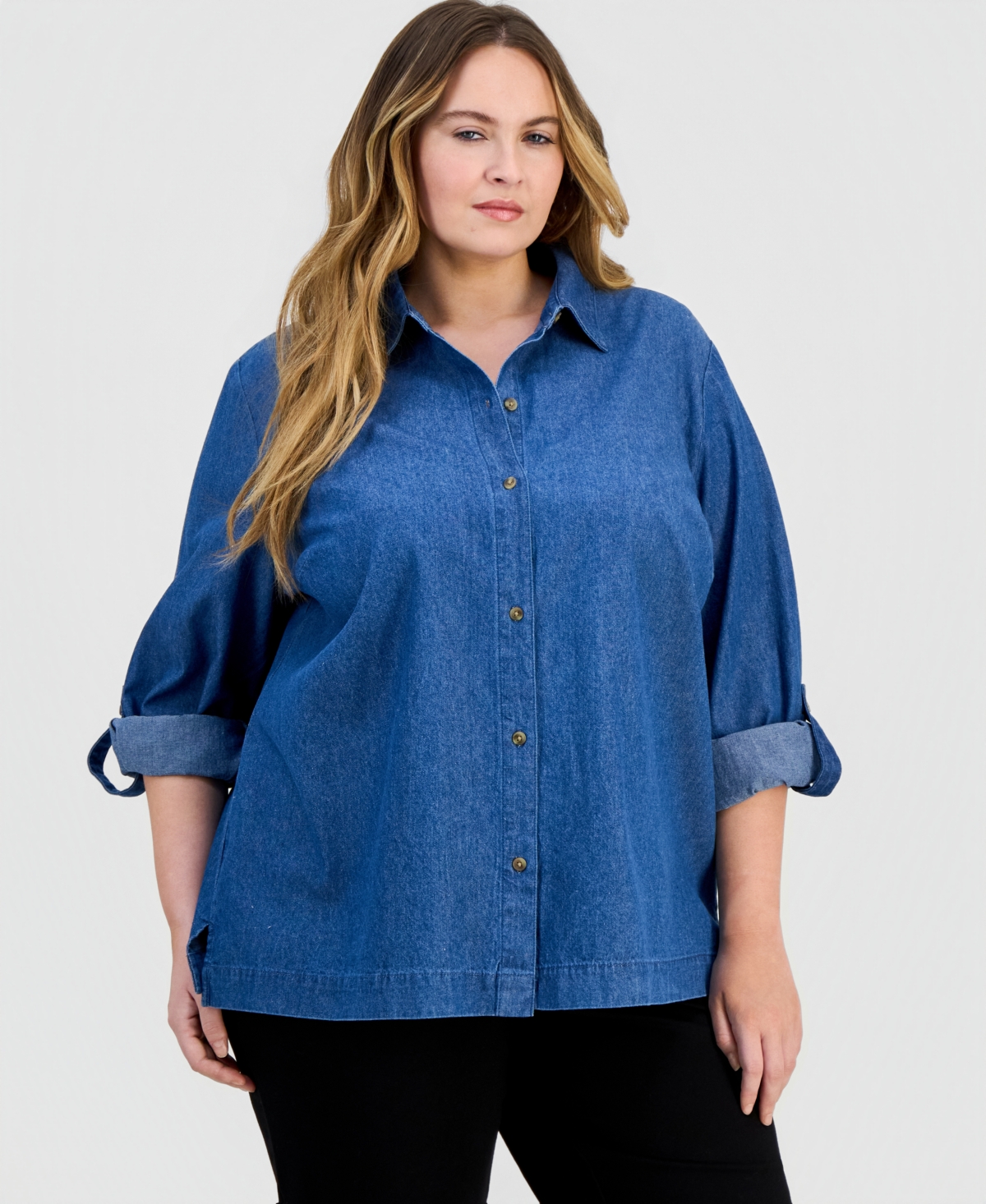 Click here for Jones New York Plus Size Roll-Tab-Sleeve Button-Fr... prices