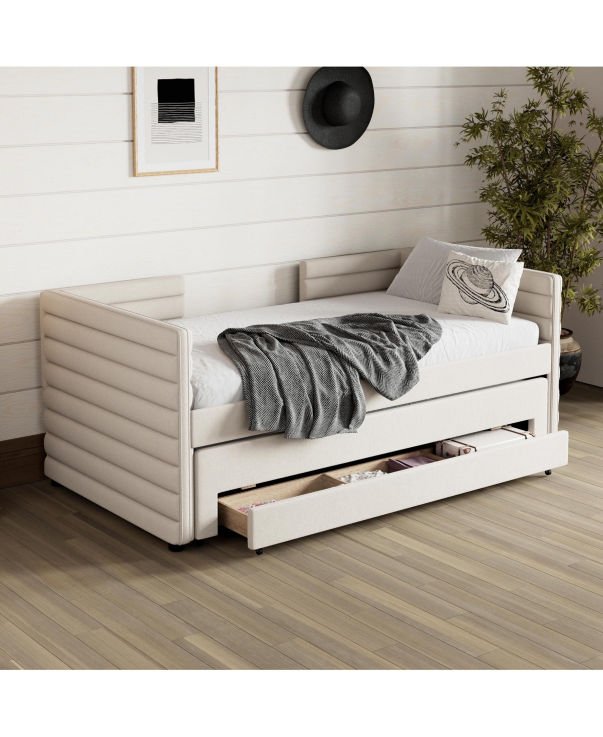 Click here for Lovmor Twin Size Upholstered Daybed with Trundle a... prices