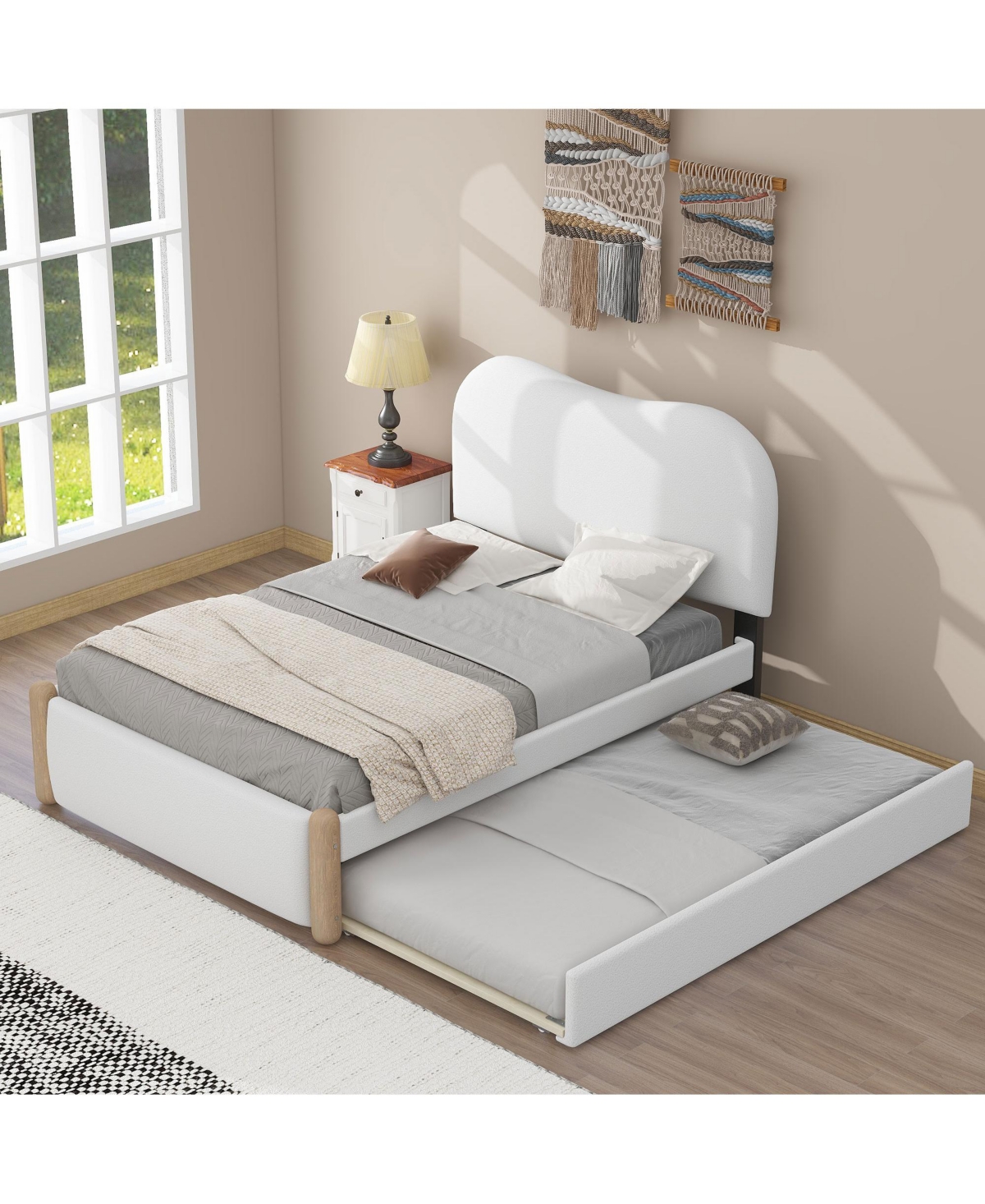 Click here for Lovmor Twin Size Upholstered Platform Bed with Woo... prices