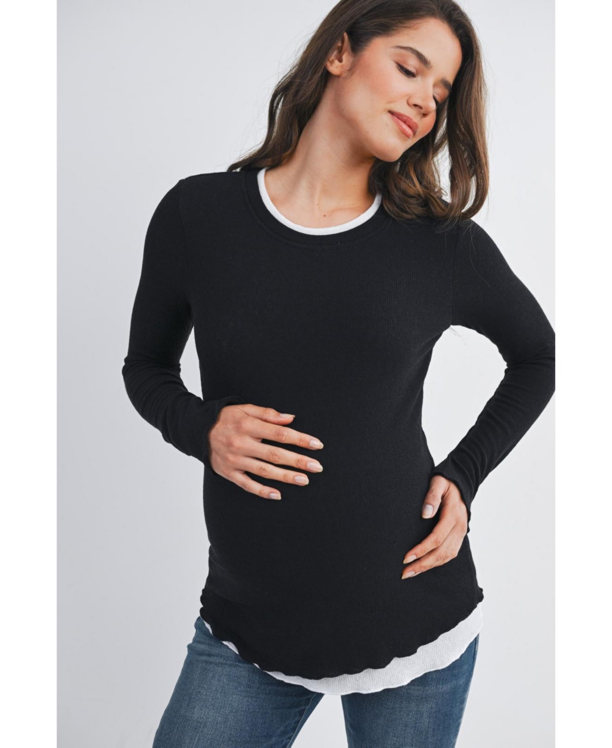 Click here for Hello Miz Maternity Ribbed Layer Contrast Long Sle... prices