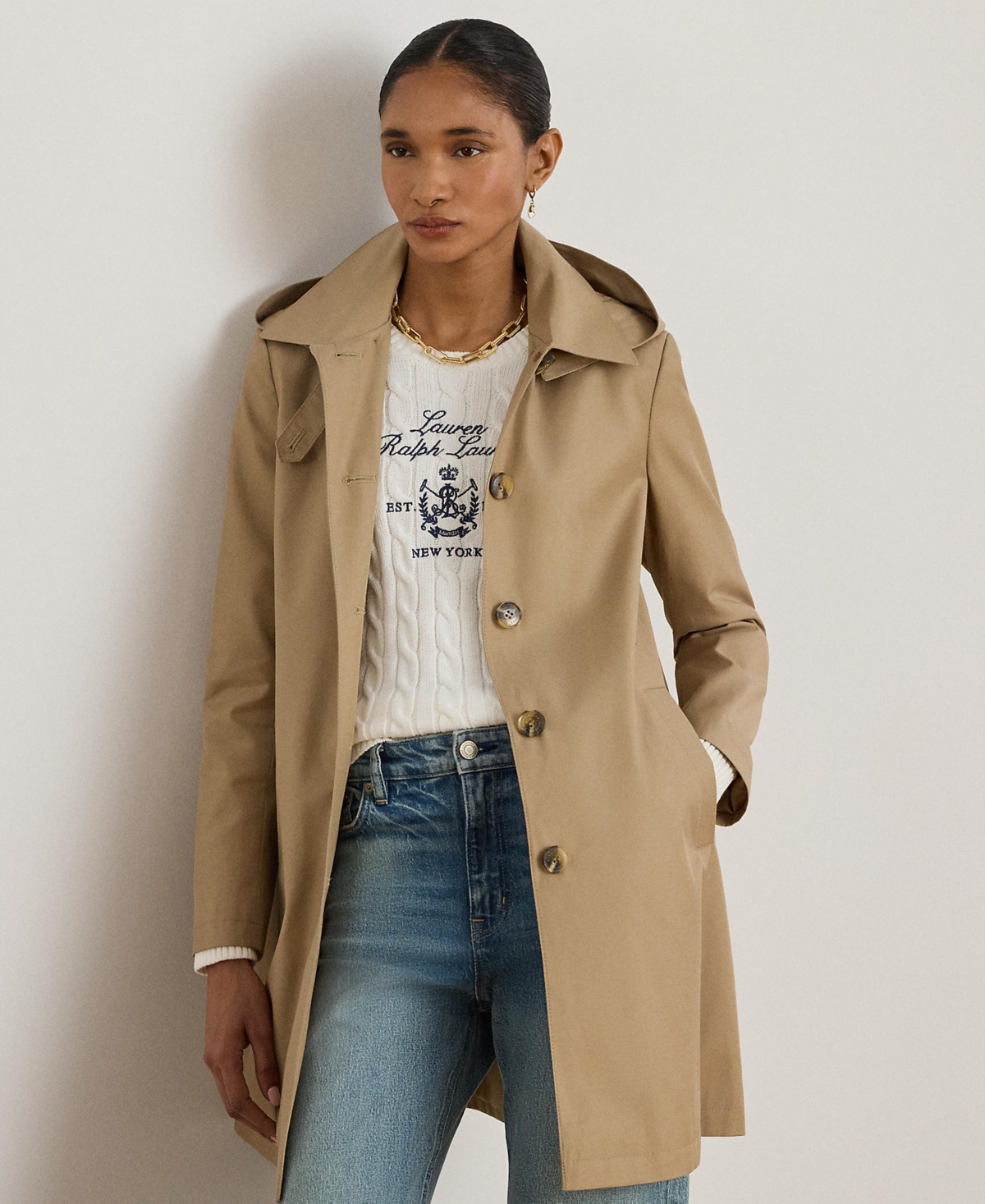 Click here for Lauren Ralph Lauren Womens Hooded Raincoat - Sand prices