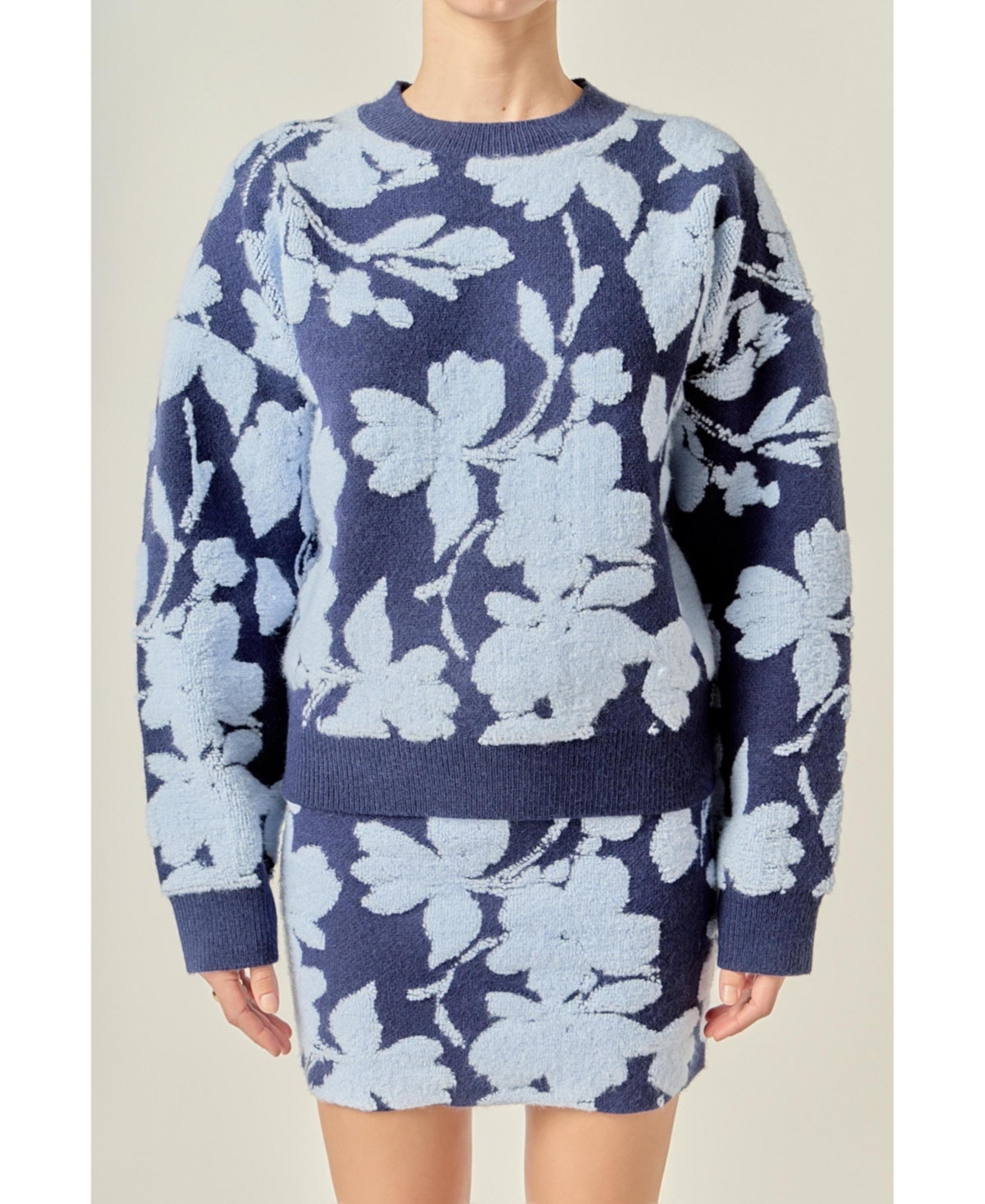 Click here for English Factory Womens Fuzzy Flower Sweater - Navy... prices