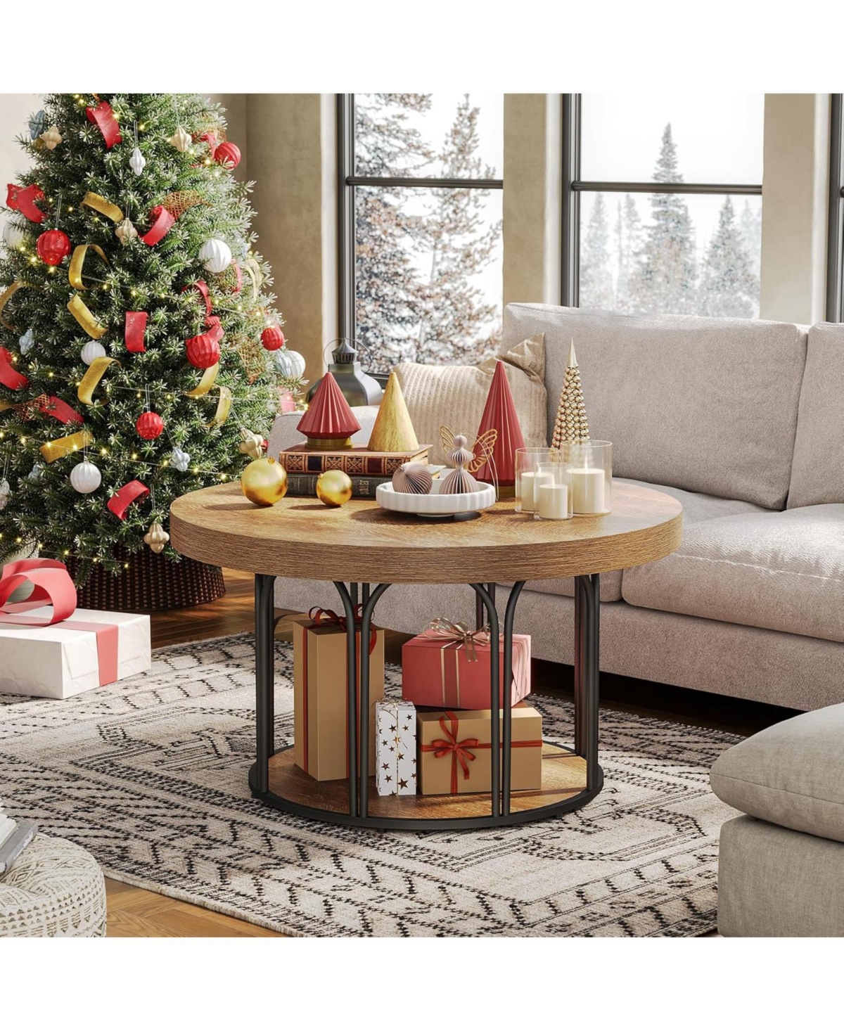 Click here for Tribesigns 35.5-Inch Rustic Wood 2-Tier Round Coff... prices