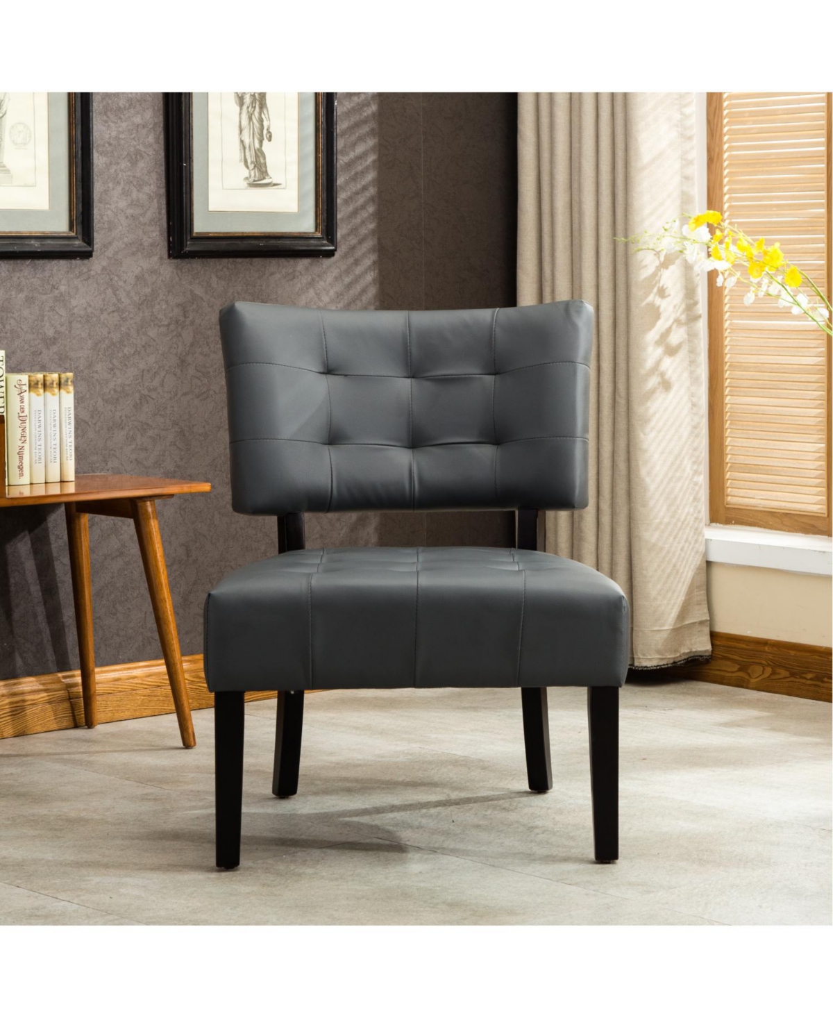 Click here for Simplie Fun Blended Leather Tufted Accent Chair wi... prices