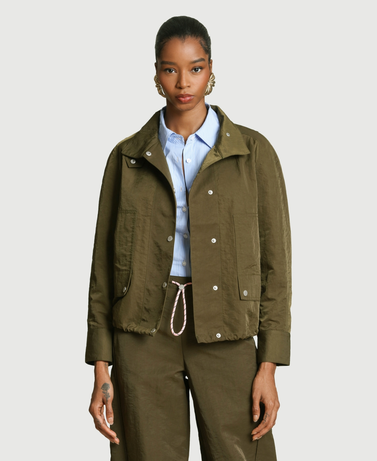 Click here for Avec Les Filles Womens Mock Neck Track Jacket - Mo... prices